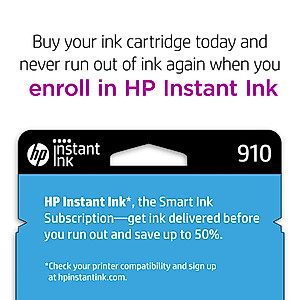 HP 910 Cyan Ink Cartridge | Works with HP OfficeJet 8010, 8020 Series, HP OfficeJet Pro 8020, 8030 Series | Eligible for Instant Ink | 3YL58AN