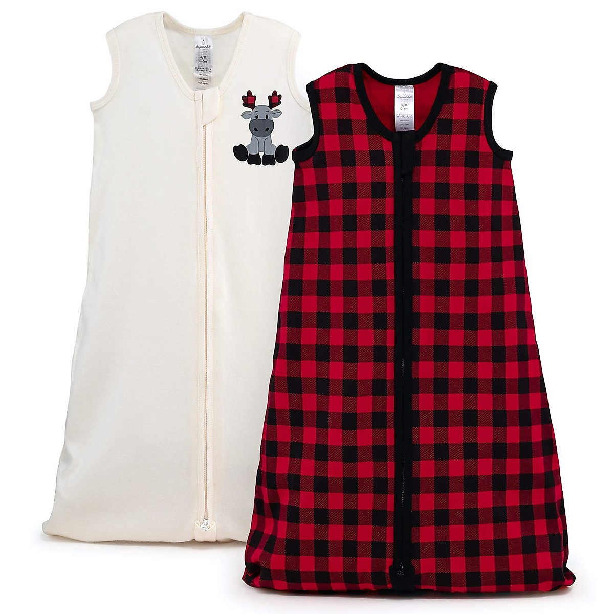 The Peanutshell Wearable Blanket Sleep Sack for Baby Boys or Girls, Woodland Moose & Buffalo Plaid, Sizes up to 12 Months (Small/Medium)