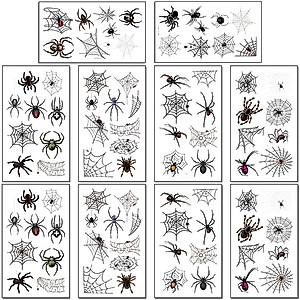 Fake Spider Tattoos, Temporary Face Tattoo for Women Men Kids Halloween Costume, 10-Sheet