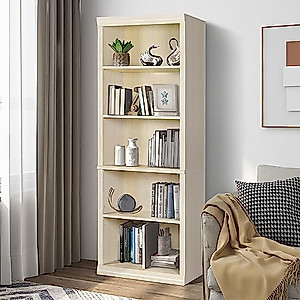 LTMEUTY Wooden Bookcase - Freestanding 5 Shelves Bookshelf, Tall Storage Book Shelf for Living Room, Office, Library, White Wood Grain
