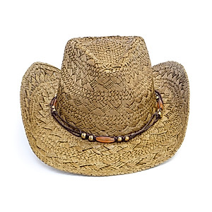 Old Stone Straw Cowboy Cowgirl Hat for Men/Women Unisex Summer Winter Wide Brim Sun Hat Dallas Western Style for Safari Fishing Beach Golf Hiking Multipurpose,Jess Brown
