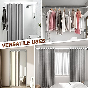 Shower Curtain Rod, 43-100 inch Adjustable Spring Tension Curtain Rod with Holder, Non-Slip Rustproof Waterproof Never Fall Shower Rod for Bathroom Window, No Drill, White