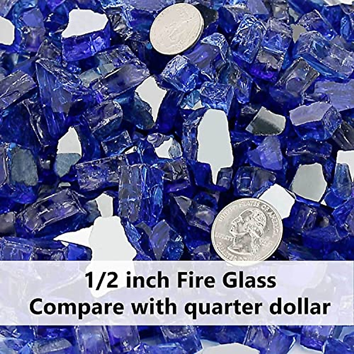 Grisun Fire Glass for Fire Pit, 1/2 Inch Mix 20 Pounds High Luster Reflective Tempered Glass Rocks for Natural or Propane Fireplace, Safe for Outdoors and Indoors Firepit Glass