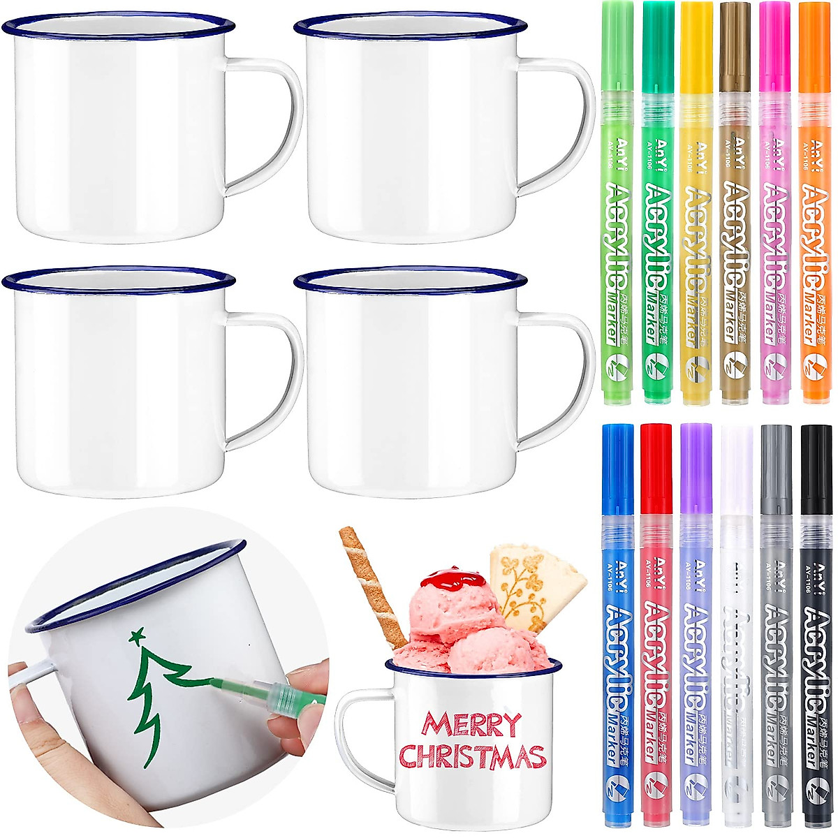 Newtay 16 Pcs Painted Mug Kit Personalized Coffee Mug Kit Mugs You Can Decorate Coffee Mug Decorating Kit Design Your Own Mug for DIY Craft Decor Planting Drinking