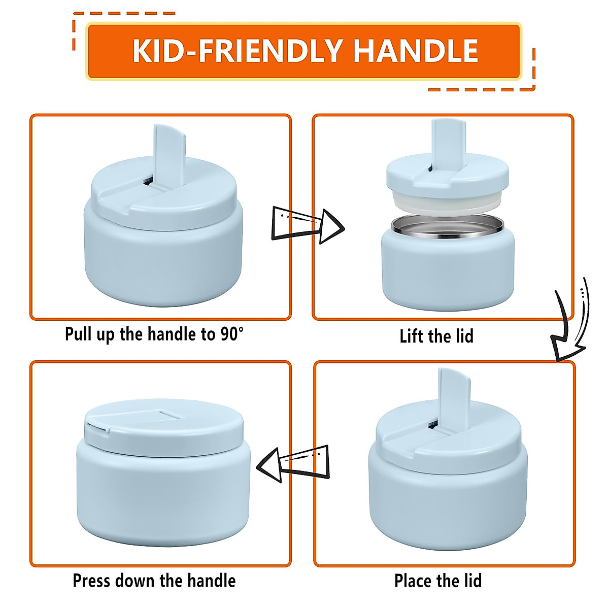 Reeple 2025 13.5oz Kids Soup Thermo for Hot Food Vacuum Insulated Food Jar with Buckle Lid, Stainless Steel Wide Mouth Leak Proof Lunch Container for School Picnic Travel, Blue