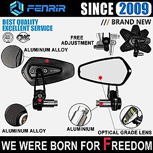 FENRIR CNC Aluminum Alloy Cafe Racer Black Motorcycle Bar End Mirrors Side Folding 22MM 7/8" inch Handlebar Mirror Universal Rear View For M6/M8 Standard Super Sport Naked Street Bike Scooter Minimoto