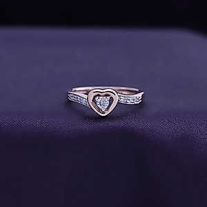AFFY 14k Rose Gold Over Sterling Silver 1/20 Carat Round Cut Real Diamond In Heart Shaped Promise Ring Jewelry For Womens Ring Size-4.5…
