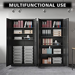 BYNSOE 71" Metal Storage Locker Metal Garage Locker Cabinets with Locking Door and 4 Adjustable Shelves, Steel Classic Storage Cabinet for Home, School, Office, Garage (Black-Style 1)