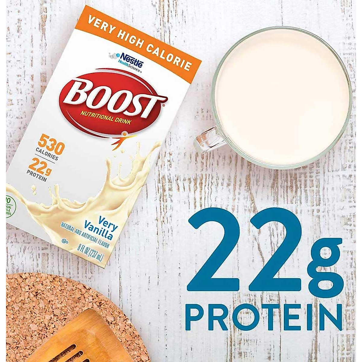 Boost Very High Calorie Nutritional Drink Very Vanilla, Made with Natural Vanilla Flavor & No Artificial Flavors, Colors & Sweeteners, 8 FL OZ (Pack of 24)