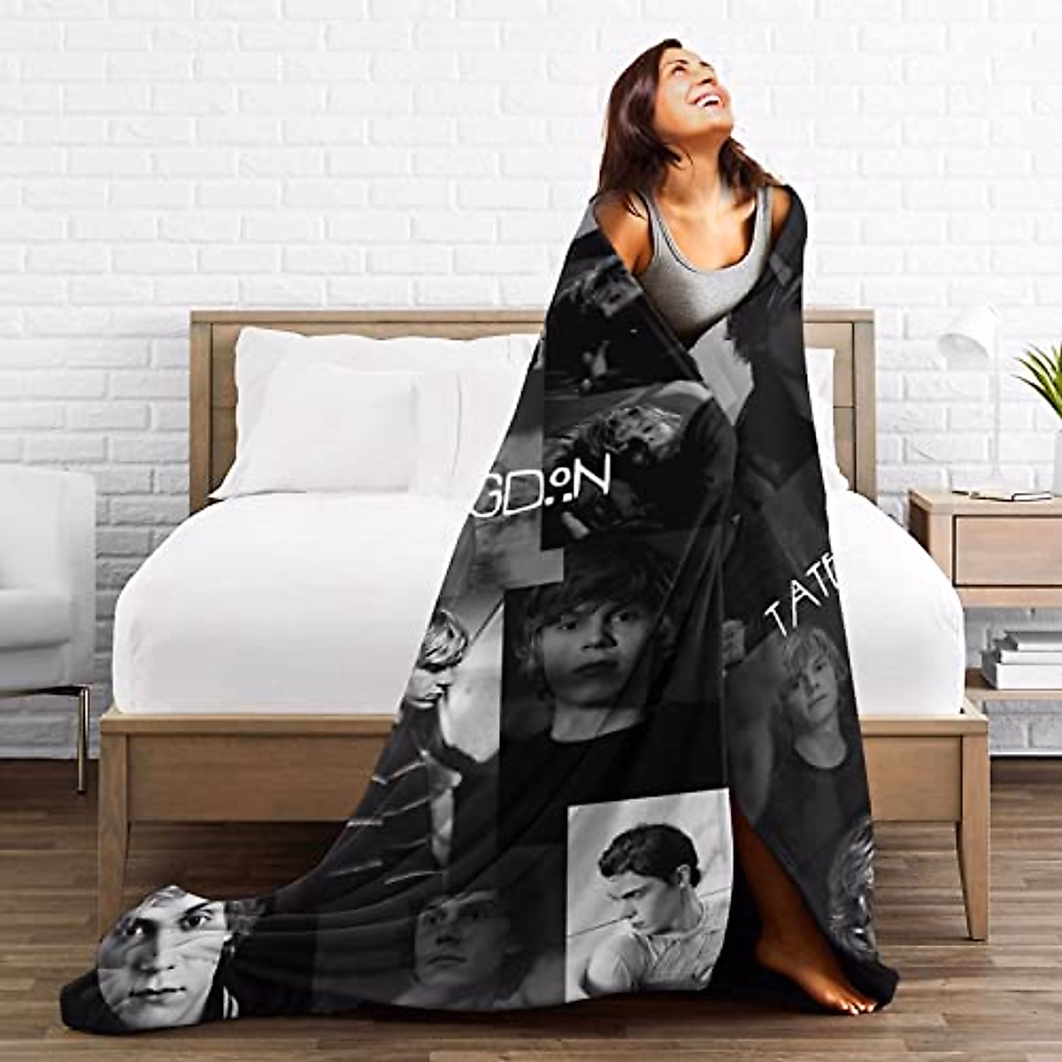 MEROHORO Evan Peters Collage Blanket (3 Sizes), Warm, Lightweight & Cozy, Super Soft & Comfy Flannel Blanket, Fleece Blanket, Microfiber Anti-Pilling Plush Blanket for Couch, Bed, Sofa, 60"x50"