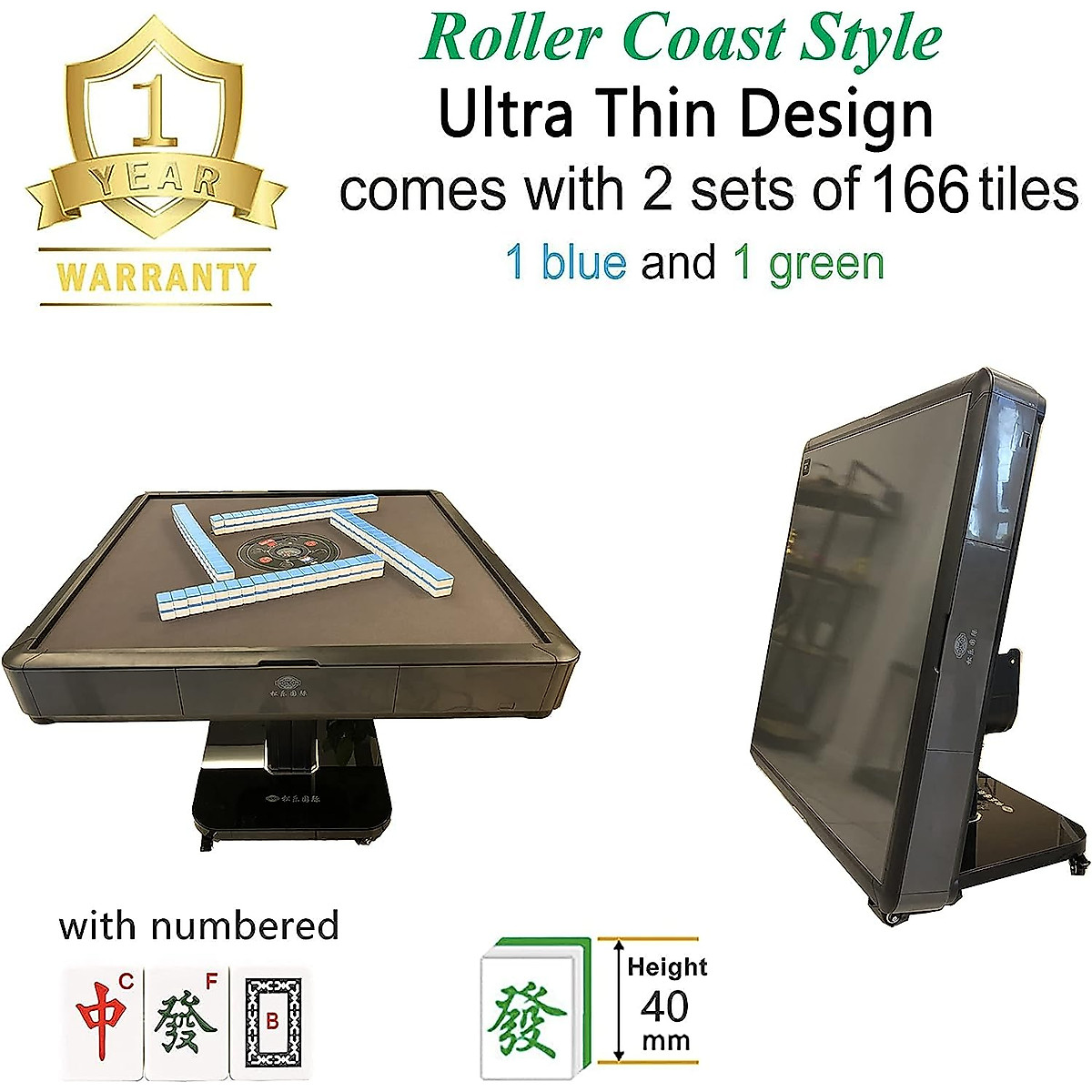 台灣麻将桌 Tornado Automatic Mahjong Table with 4 Drawers Chinese Style, Comes 2 Sets of 36mm Tiles (Blue & Green) 小尺寸麻将牌