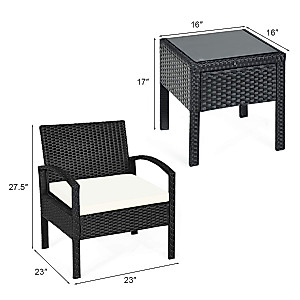 Tangkula AM0583HM 3 Piece Patio Furniture Set with 2 Cushioned Chairs & End Table, Black