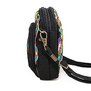 SILKAREA Embroidered 3 zip Small Crossbody Bag Cell Phone Purse Shoulder Wallet Handbags Wristlet Clutch Bag for Women (Yellow)