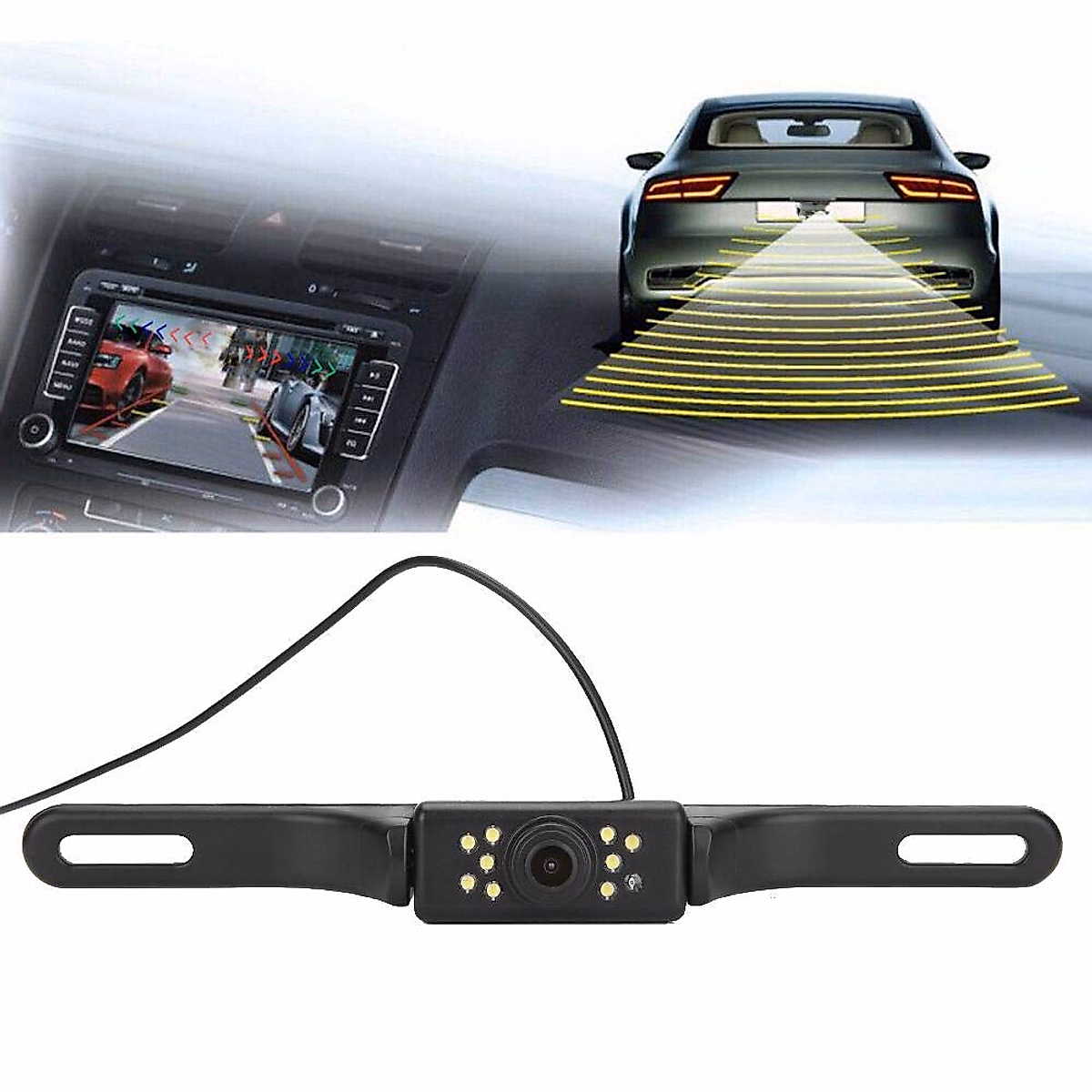 License Plate Camera, Waterproof Car 9LEDs License Plate Rear View Reverse Camera Wide Angle IP67 Waterproof Night Vison Reverse Backup Monitoring System