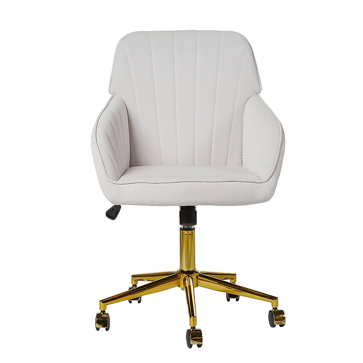 YITAI Velvet Office Desk Chair with Wheels and Gold Base,Modern Height Adjustable 360 Degree Swivel Upholstered Vanity Chairs with Arms for Living Room Bedroom, Study,Cream