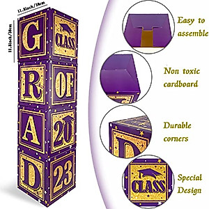 Purple and Gold Graduation Card Box-Set of 4 Graduation Balloon Boxes with "GRAD" and"CLASS OF 2023" Letters Graduation Boxs for High School College Graduation Party Decorations Supplies