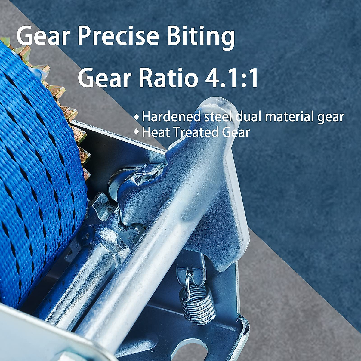 TYT 1200LB Boat Trailer Winch Strap Winch with Blue 26FT Rope, Hand Crank Winch with Hook, High Carbon Steel Dual Ratchet Gear Manual Winch for Towing Pulley Boat Trailer Truck RV Jet Ski Marine Winch