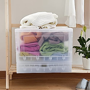 Qskely 30 L Clear Plastic Collapsible Storage Crate, Folding Storage Box with Lid, 4-Pack