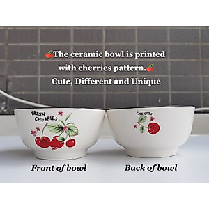 5 Pack Ceramic Bowls With Cherry Pattern, 4.64" x 2.36" Porcelain Bowls, Salad Bowls Ramen Bowls for Kitchen Restaurant Serving Bowls, Large Capacity Ceramic Bowls, Dishwasher Safe & Microwave Safe
