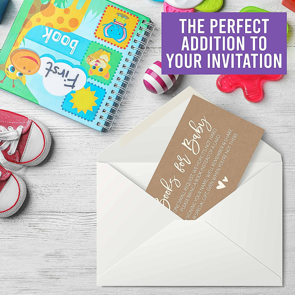 Hadley Designs 25 Book Request Baby Shower Guest Book Alternative - Rustic Baby Shower Invitation Inserts, Books For Baby Shower Request Cards, Bring A Book Instead Of A Card