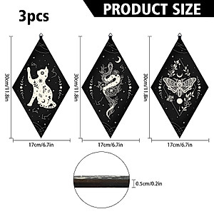 CRASPIRE Wooden Wall Decorations Boho 3pcs Black Wooden Pendulum Board Cats Snakes Moths Wall Hanging Ornament Rhombus Wall Art with Tarot Patterns for Witchcraft Wiccan Altar Supplies Home Gallery