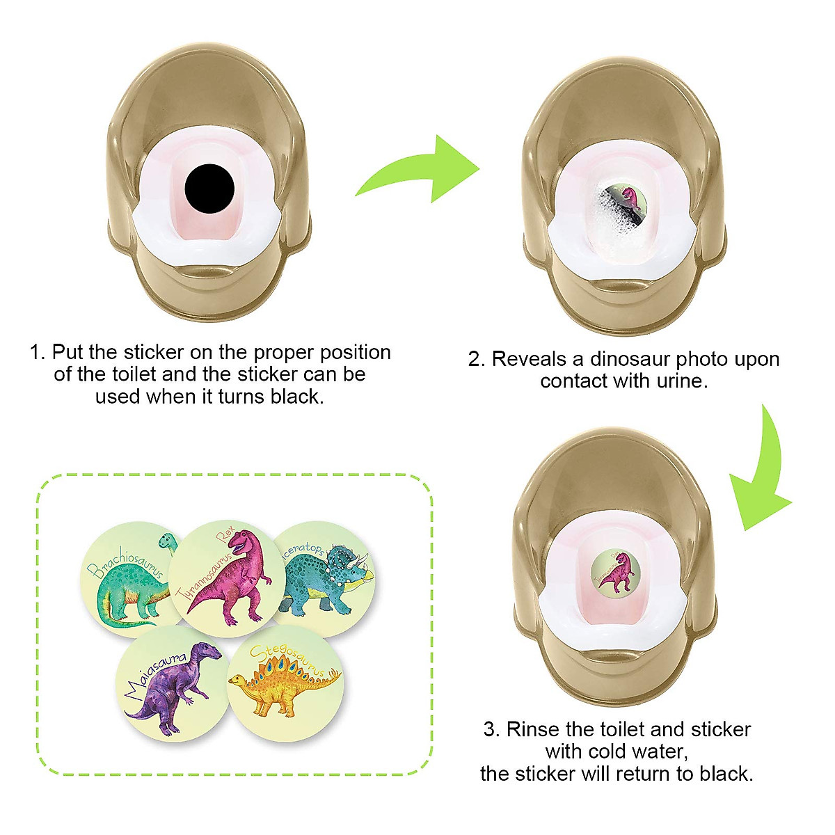 Zonon 10 Pcs Potty Training Stickers Dinosaur Toilet Target Sticker Reusable Potty Targets Color Changing Pee Target for Kid Training Use (Dinosaur)