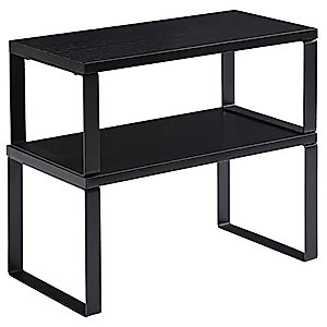 YMYNY Cabinet Shelf Organizer, Extendable Countertop Shelves Set of 2, Kitchen Spice Racks, Stackable, Storage Racks for Cupboard, Sink, Pantry, Bathroom, Black, Metal, HSR002B