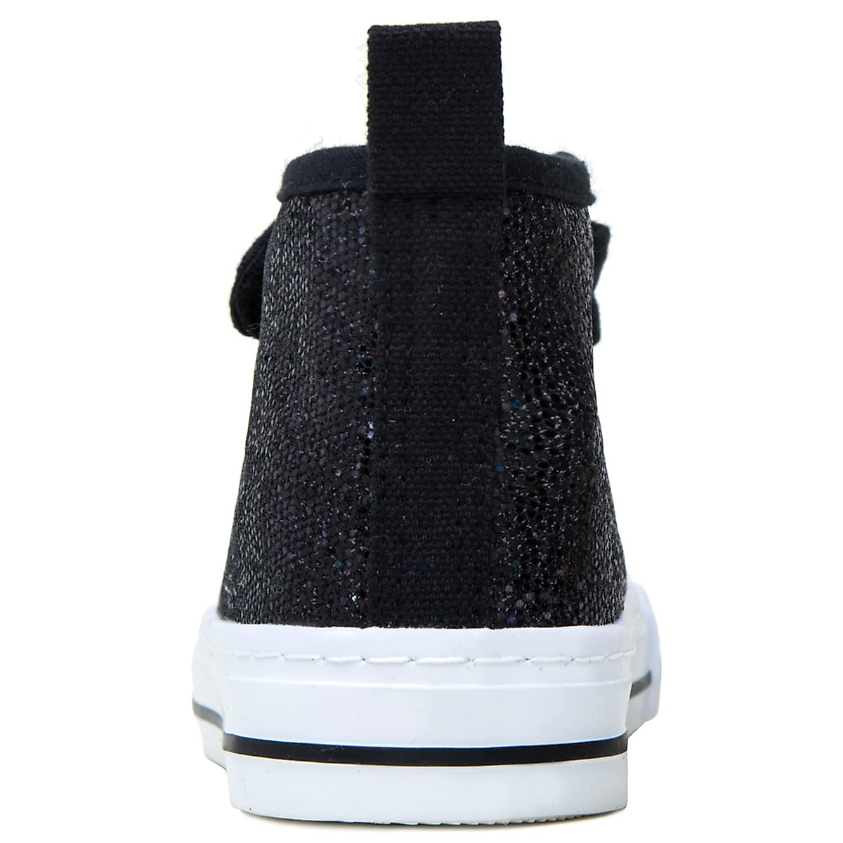 Toandon Kids Girls Boys Sneakers Glitter Sparkle Shoes Toddler Child Slip On High Top Toddler Adjustable Hook Loop Straps Velcro Non-Slip Lightweight Grey Black Size 2