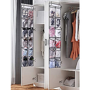 MISSLO Over The Narrow Door Shoe Organizer with 12 Crystal Pockets Hanging Closet Door (2 Packs, White)