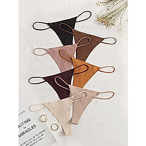SOLY HUX Women's 7 Piece Low Rise G String Thongs Panty Underwear Black Brown Multi M