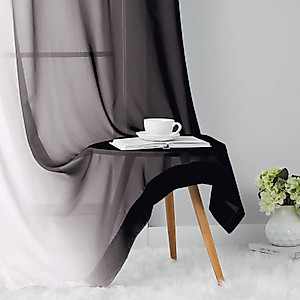 Melodieux Black Ombre Sheer Curtains 84 Inches Long for Living Room, Bedroom Chiffon Black White Gradient Rod Pocket Voile Drapes, 52 by 84 Inch, 2 Panels
