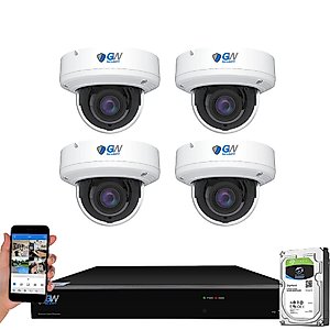 GW Security 8 Channel NVR 4K 8MP PoE 2.8-12mm Varifocal Zoom Security Camera System with 4 x 4K 8MP IP Microphone Waterproof Smart AI Dome Camera, Face Recognition/Human/Vehicle Detection