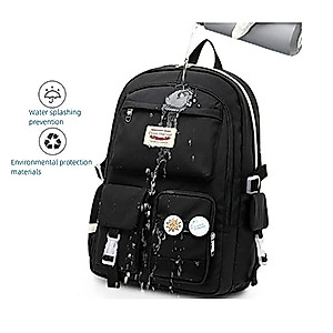 Women Girls' schoolbag leisure backpack Student College Backpack Travel Daypack 15.6 Inch Laptop Backpacks (Black)