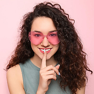 Frienda 6 Pairs Valentines Heart Sunglasses Transparent Love Glasses Tinted Eyewear Rimless Glasses (Light Pink)