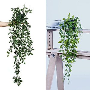 Sggvecsy Artificial Hanging Eucalyptus Plants 2 Pack Fake Potted Hanging Greenery Faux Potted Wall Plants for Home Indoor Outdoor Wall Garden Wedding Decor