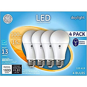 GE Daylight 100 Watt Replacement LED Light Bulbs, General Purpose, Bluish White Light Bulbs 4 Pack (Daylight, 4 Pack)