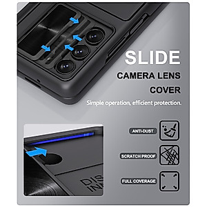 SIXBOX for Samsung Galaxy Z Fold 5 Case with Card Holder & S Pen Holder & Slide Lens Cover, Built-in Hinge Protection & Screen Protector, Durable Sturdy Phone Cover Case for Galaxy Z Fold 5, Black