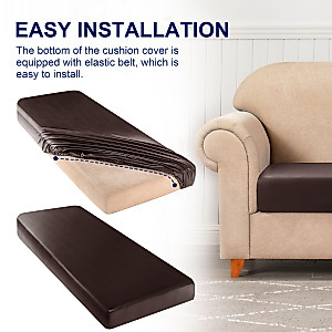 SUBRTEX Leather Waterproof Cushion Covers Breathable Sofa Seat Slipcpvers for 3 Seaters Stretch Replacement for Furniture Protector (Large, Chocolate)