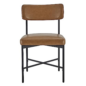 Watson & Whitely Dining Chairs Set of 2, Mid-Century Modern Dinner Chairs, Faux Leather Upholstered Dining Room Chairs with Metal Legs, Saddle Brown