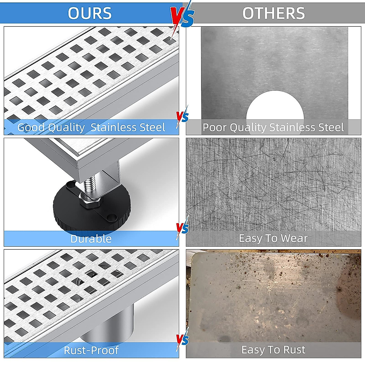 ZEKOO Linear Shower Drain 24 Inch Brushed Nickel,304 Stainless Steel Floor Drain for Bathroom,Rectangular Shower Floor Drain with Grate Removable,Linear Drain