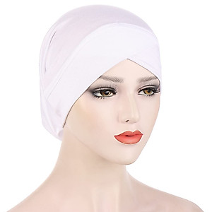 NICEYST 3pcs Women Under Scarf Hijab Cap Islam Muslim Solid Color Cross Turban Inner Hat Soft Stretch Jersey Bonnet Tube Cap (Black+White+Khaki)
