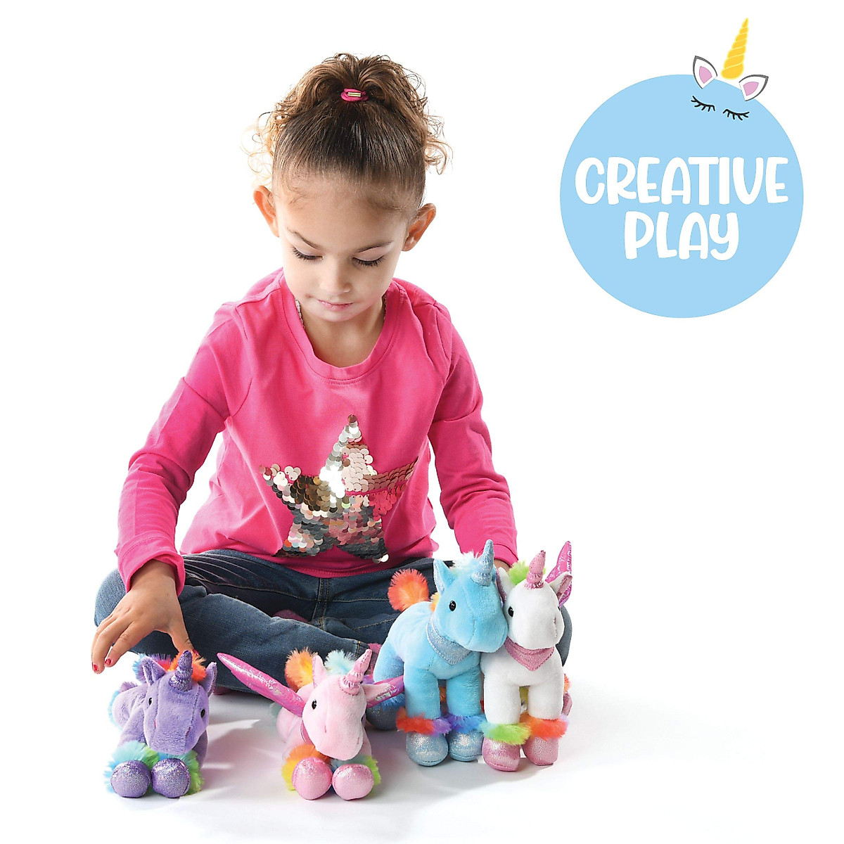 PREXTEX Unicorn Stuffed Animals (4 Cute Plush Unicorns Gifts for Girls), Machine Washable - Unicorn Toys for Girls & Boys Ages 3-5+