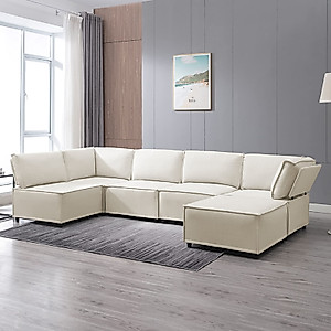 Mixoy Convertible Sectional Sofa, U/L Shaped Modular Couch with Ottoman, Sleeper Sofa & Oversized Couch for Living Room, Apartment - Beige