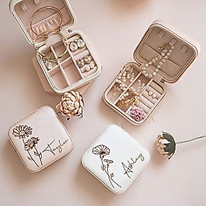 DayOfShe Bridesmaid Proposal Gifts Personalized Travel Jewelry Box Leather Small Jewelry Organizer Ring Case for Wedding Gifts Proposal Set Bachelorette Party Gifts for Bride