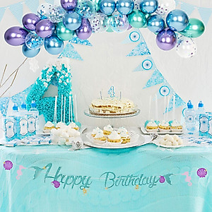 Mermaid Happy Birthday Banner, Mermaid Starfish Seashell Seahorse Banner, Under The Sea Mermaid Theme Party Decoration