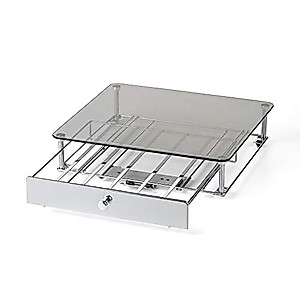 Nifty Rolling Coffee Pod Drawer - Glass Top & Chrome Finish, Compatible with K-Cups, 36 Pod Pack Holder, Compact Under Coffee Pot Storage Drawer, Slim Home Kitchen Counter Organizer