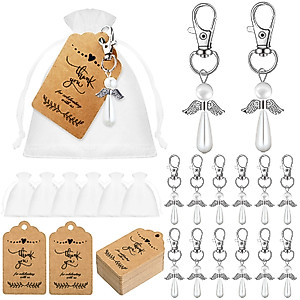 60 Pieces Angel Keychains, 60 Pieces White Organza Bags, 60 Pieces Thank You Tags Angle Key Chains Baby Shower Favors Guest Return Baptism Gifts