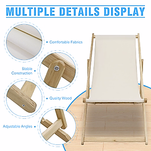 PetsCosset Wooden Patio Lawn Deck Chairs 2 Set Outdoor Camping Sling Chairs,Beach Sling Chair Set - Durable Acacia Wood and Triple-Layer Polyester Canvas, Adjustable and Portable（Natural Wood）