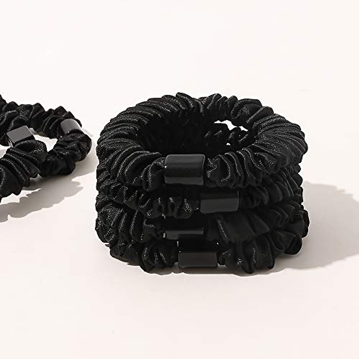 Silk Hair Ties Satin Scrunchies - Black Small Mini Scrunchy for Women Thick Hair Accessories Cute Soft No Slip Hair Elastics Ponytail Holder for Curly Hair No Damage Hairties Gift for Girls