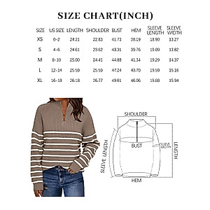 LILLUSORY Women's Quarter Zip Striped Oversized Sweater 2025 Mock Turtleneck Fall Fashion Outfit Apricot-Black M